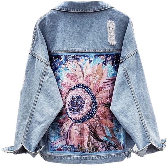 Jackets & Coats | Women Denim Jacket Spring Flower Print Xl | Poshmark